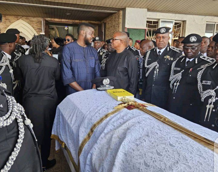 Peter Obi Standing in Front of Casket of Late Police IG Solomon Arase ...
